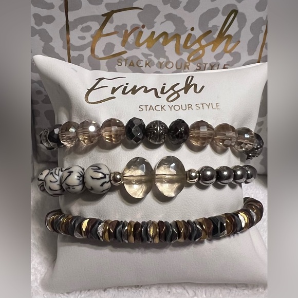 Erimish | Jewelry | Brand New Erimish Bracelets 3 Pc Stack Tan Gray Stack | Poshmark